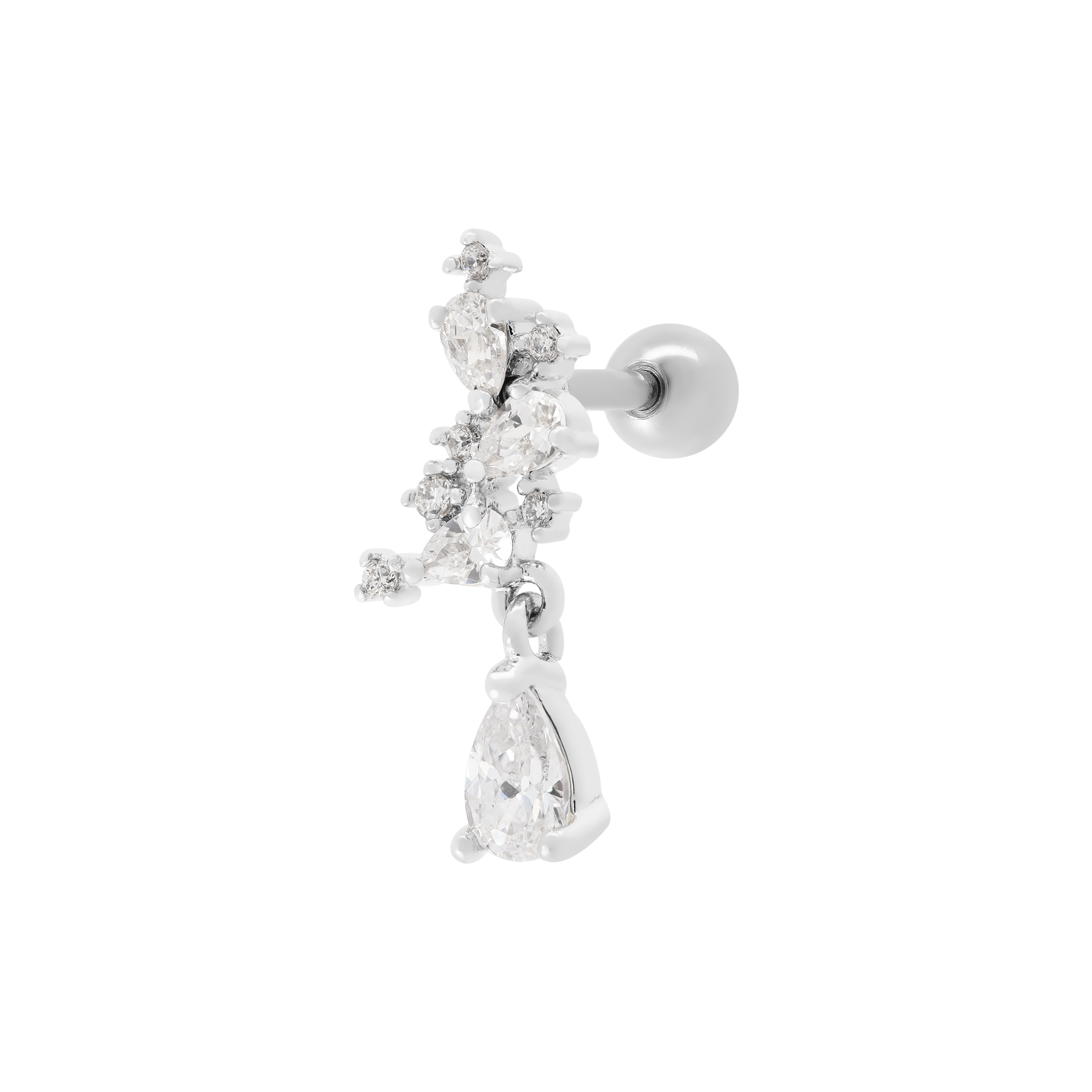 Cluster Gemstone Tragus Helix & Cartilage Ear Piercing - Silver ...