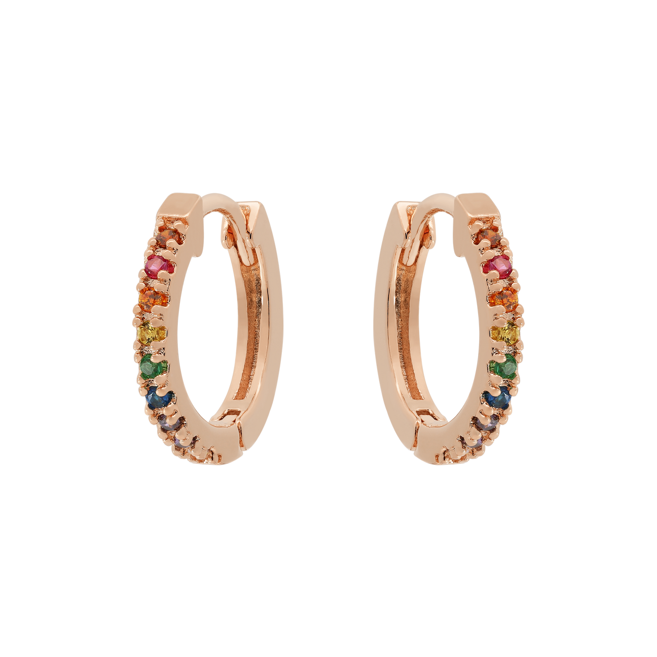 Logic Rainbow Gemstone Huggie Hoop Earrings - Rose Gold – Loveless Friday